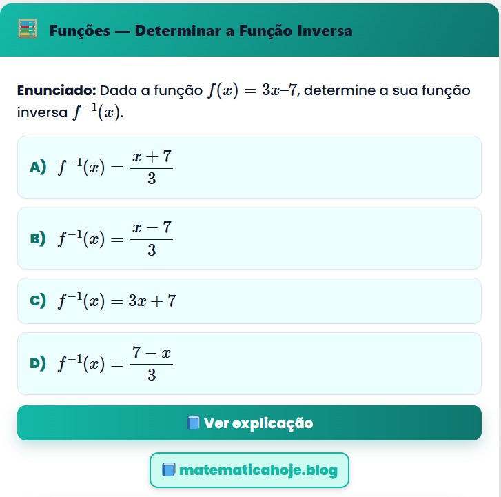 Exercício Funções Inversa